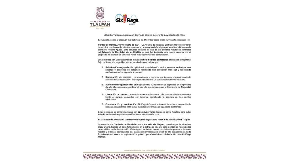 Six Flags y Alcaldía Tlalpan firman acuerdo de movilidad