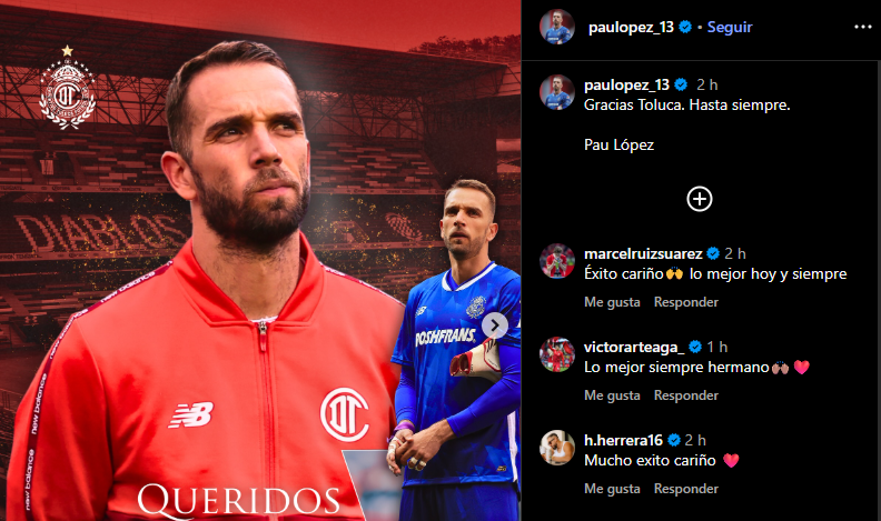 Jugadores del Toluca provocan una emotiva despedida a Pau López