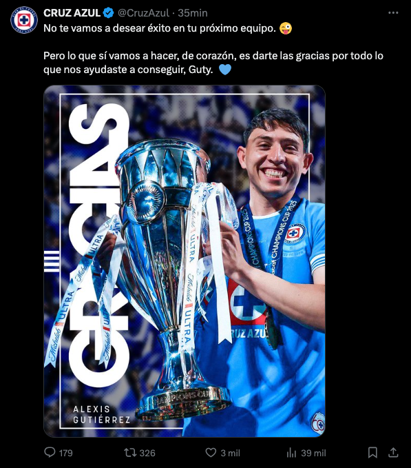 Cruz Azul se despide de Alexis Gutiérrez con 'burla' a América