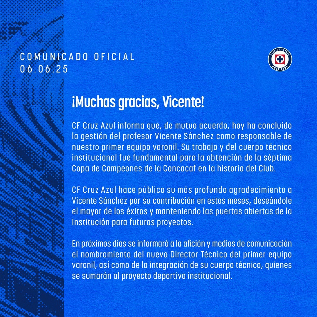 ¡Adiós, campeón! Cruz Azul confirma la salida de Vicente Sánchez