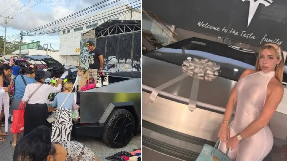 Modelo causa sensación en Cancún al vender ropa desde su Tesla ...